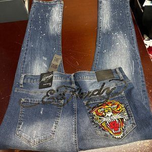 Ed Hardy | Jeans | Ed Hardy Blue Distressed 5 Pocket Design Denim Slim ...